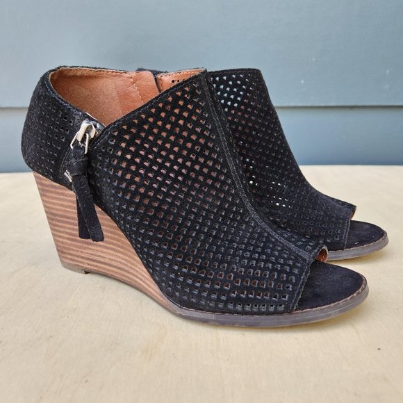 Lucky Brand | Shoes | Lucky Brand Jabilo Suede Peep Toe Wedge Booties ...
